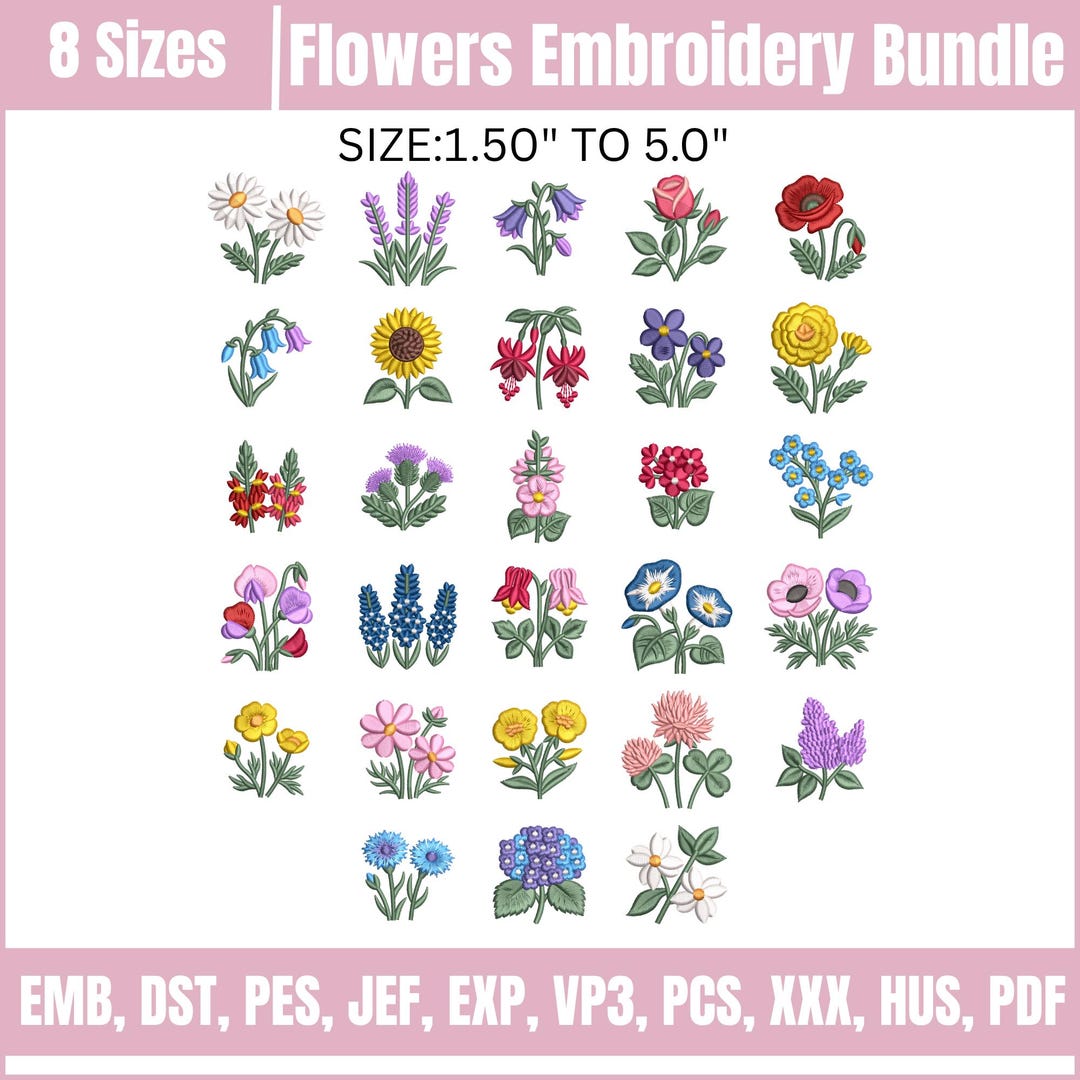 28 Flowers Machine Embroidery Designs Bundle, Botanical Boho Floral, 8 ...