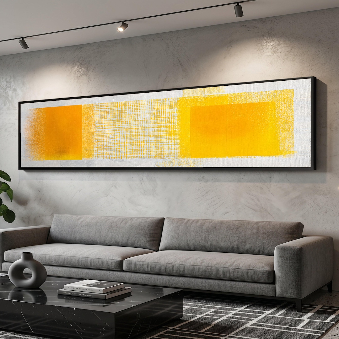 Long Narrow, Modern Yellow Squares Abstract Canvas, Minimalist ...
