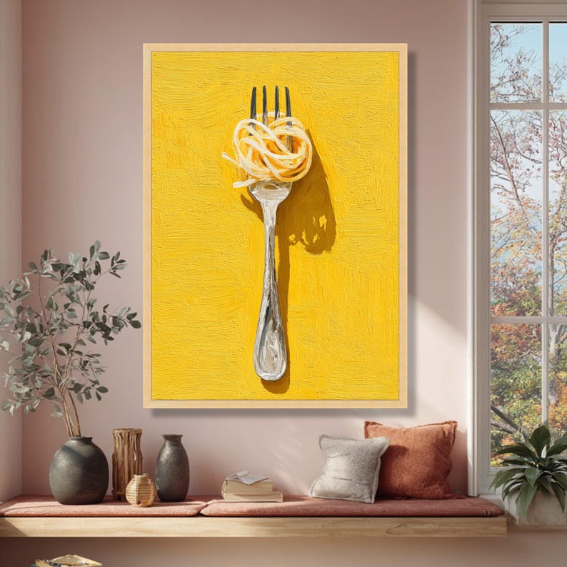 Modern Spaghetti Fork Canvas, Minimalist Kitchen Wall Art, Food Decor ...