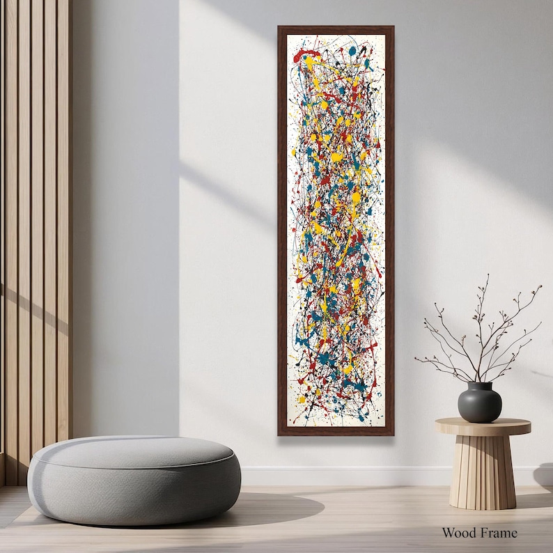 Long Narrow, Vibrant Abstract Splatter Canvas Wall Art, Colorful Modern ...
