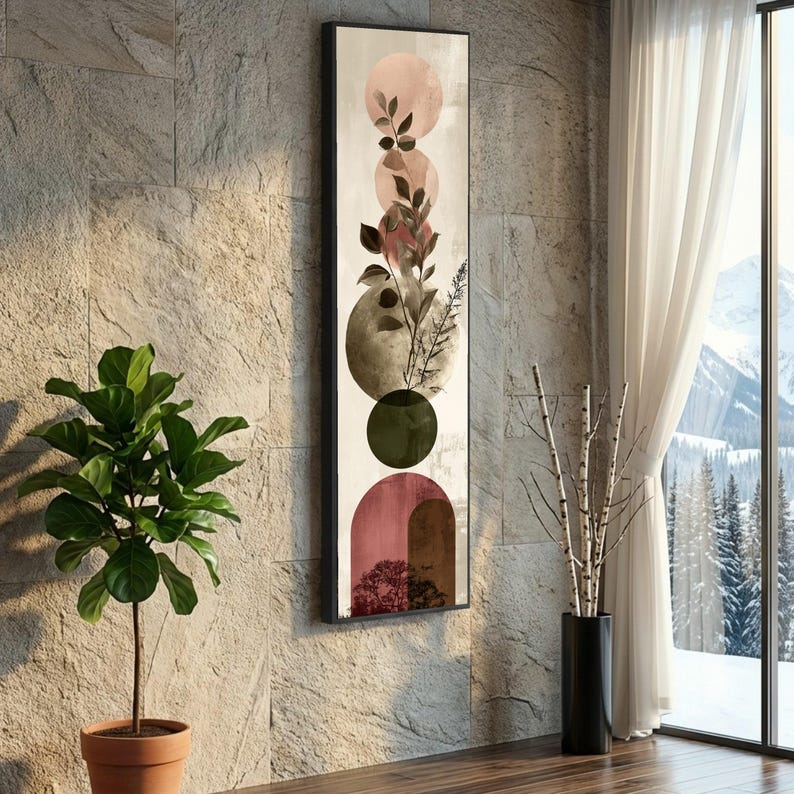 Long Narrow, Abstract Botanical Circles Canvas Art, Minimalist Nature ...