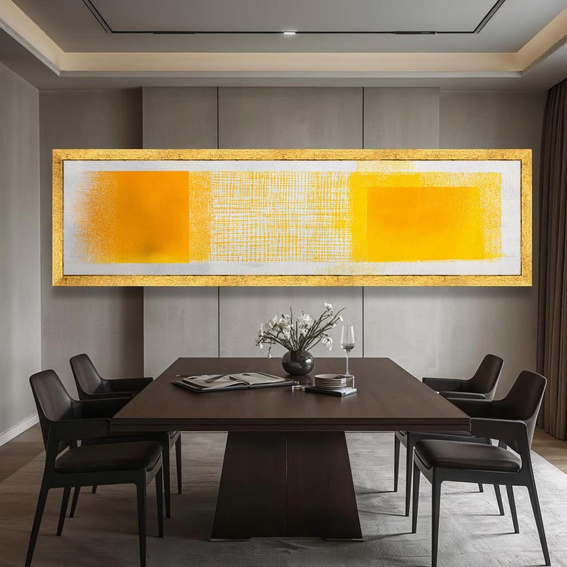 Long Narrow, Modern Yellow Squares Abstract Canvas, Minimalist ...