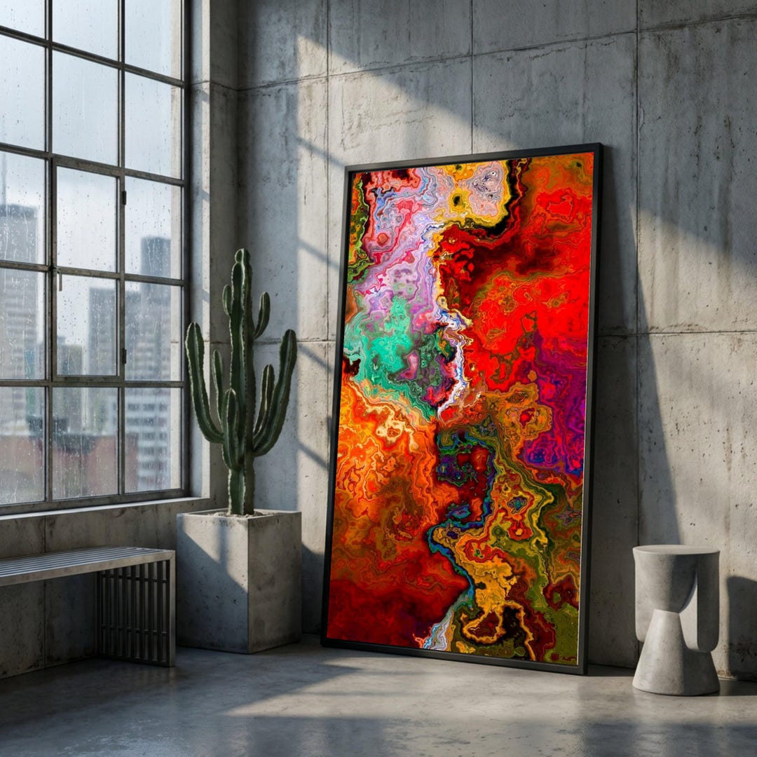 Vibrant Abstract Fluid Art Canvas, Colorful Modern Wall Decor, Bold Red ...