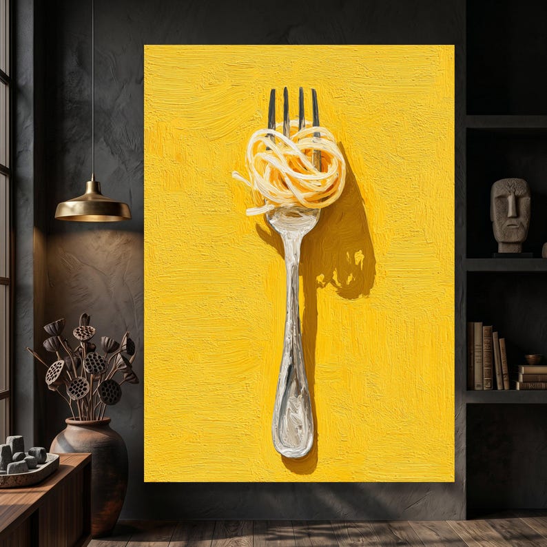 Modern Spaghetti Fork Canvas, Minimalist Kitchen Wall Art, Food Decor ...