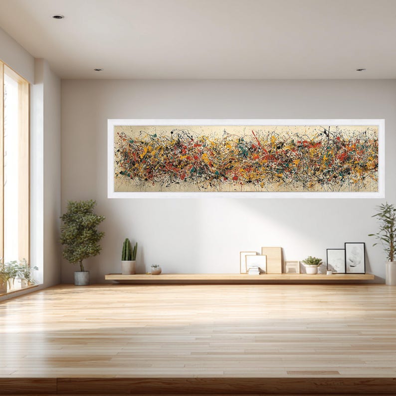Long Narrow, Vibrant Abstract Splatter Canvas, Modern Colorful Wall Art ...