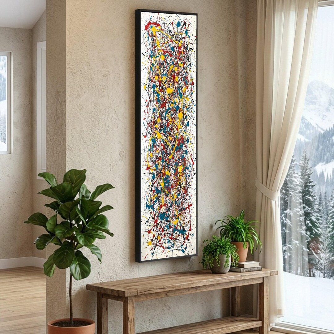 Long Narrow, Vibrant Abstract Splatter Canvas Wall Art, Colorful Modern ...