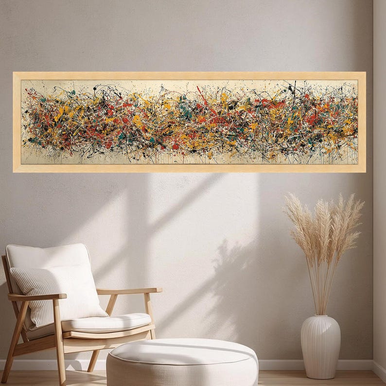 Long Narrow, Vibrant Abstract Splatter Canvas, Modern Colorful Wall Art ...