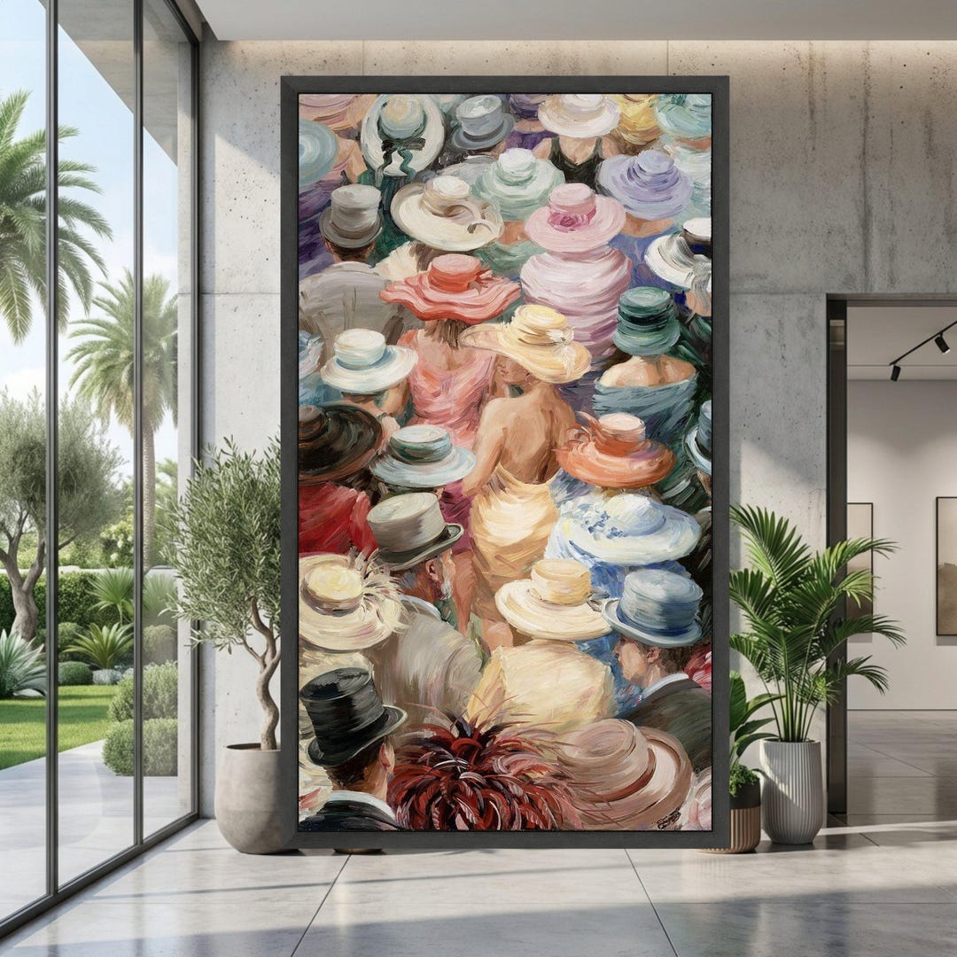 Elegant Crowd in Vintage Hats Canvas Wall Art, Fashion Illustration ...