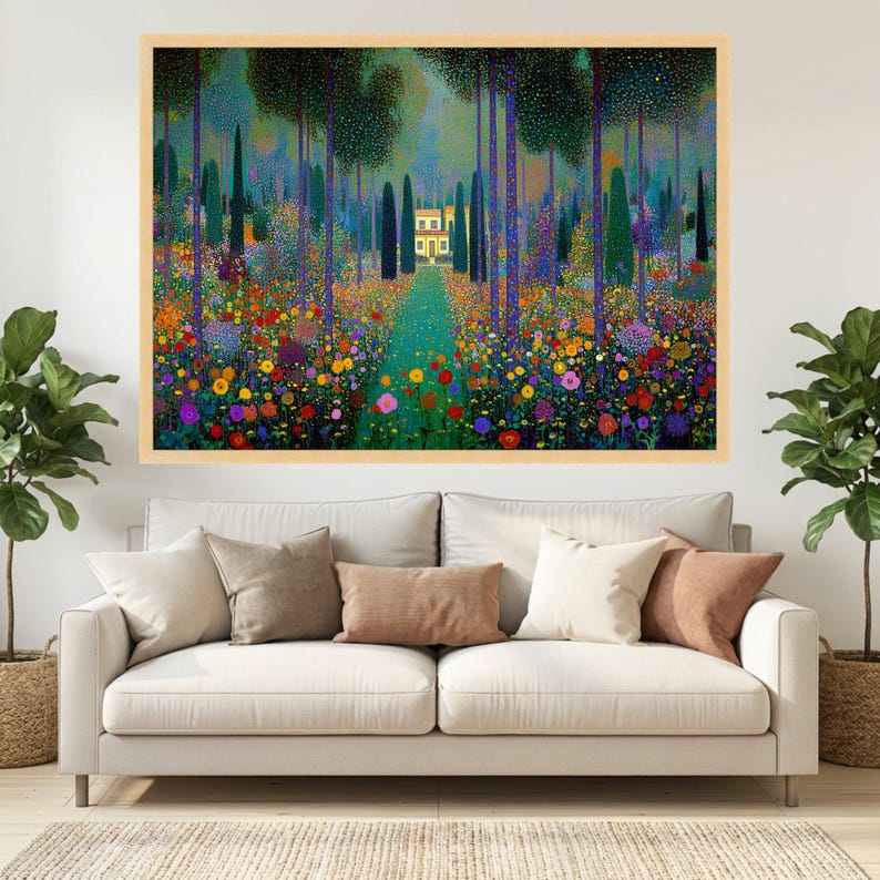 Gustav Klimt,colorful Flower Garden Pathway Canvas, Vibrant Floral ...