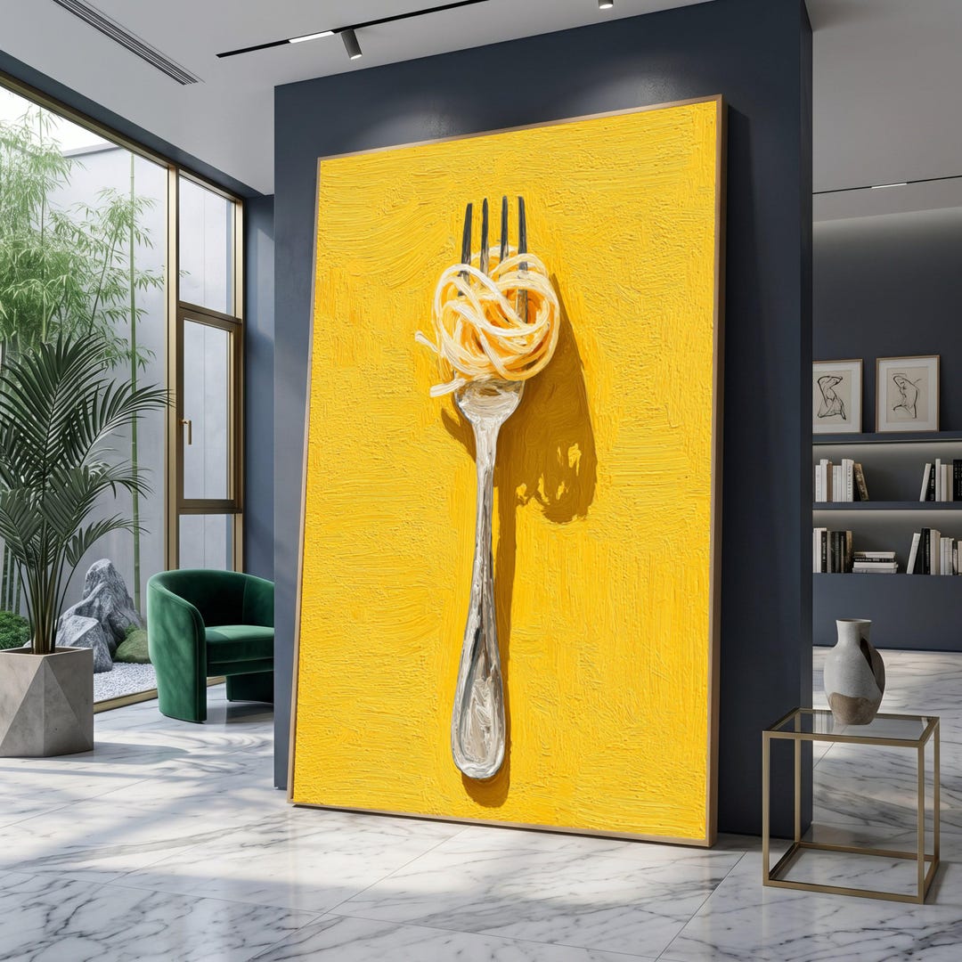 Modern Spaghetti Fork Canvas, Minimalist Kitchen Wall Art, Food Decor ...