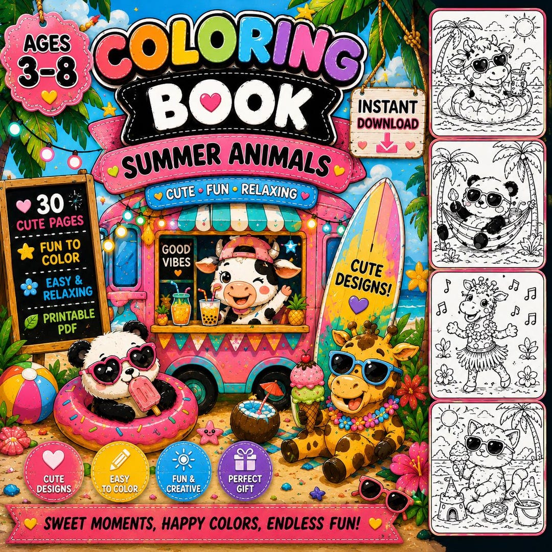 Summer Animals Coloring Book for Kids Ages 3-8 | 30 Printable Pages ...