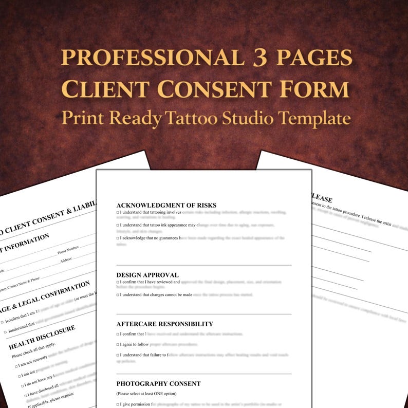 Tattoo Client Consent Form PDF, Liability Waiver Template for Tattoo ...