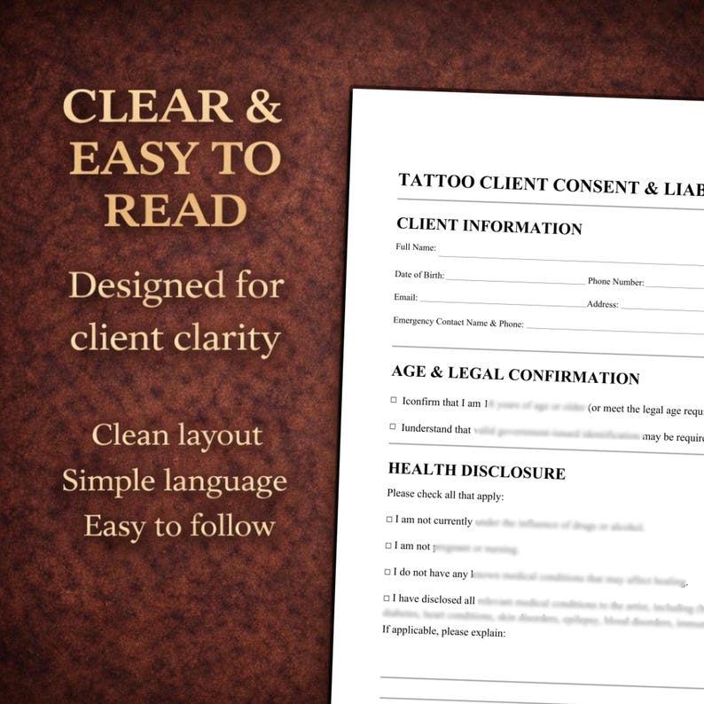 Tattoo Client Consent Form PDF, Liability Waiver Template for Tattoo ...