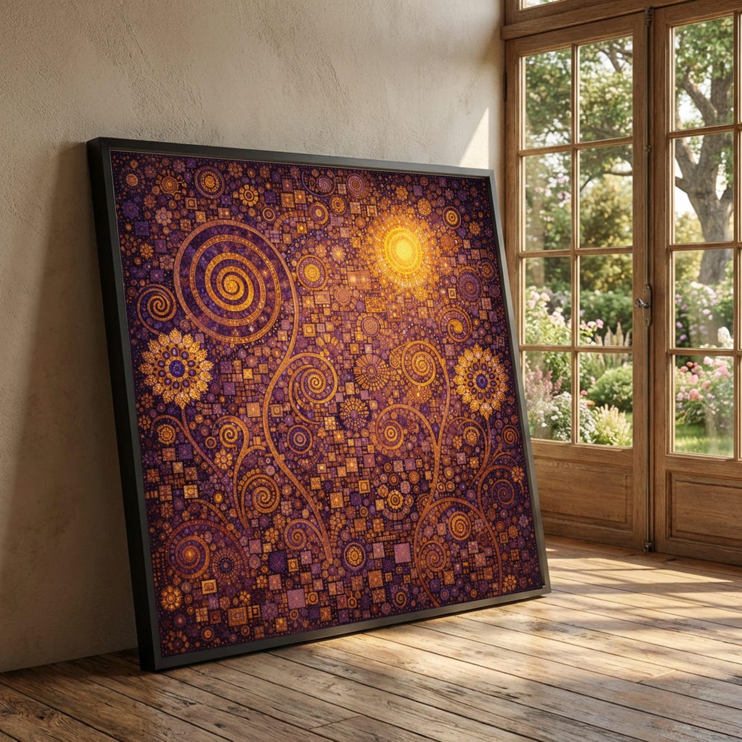 Tela em mosaico espiral dourada, arte de parede geométrica abstrata ...
