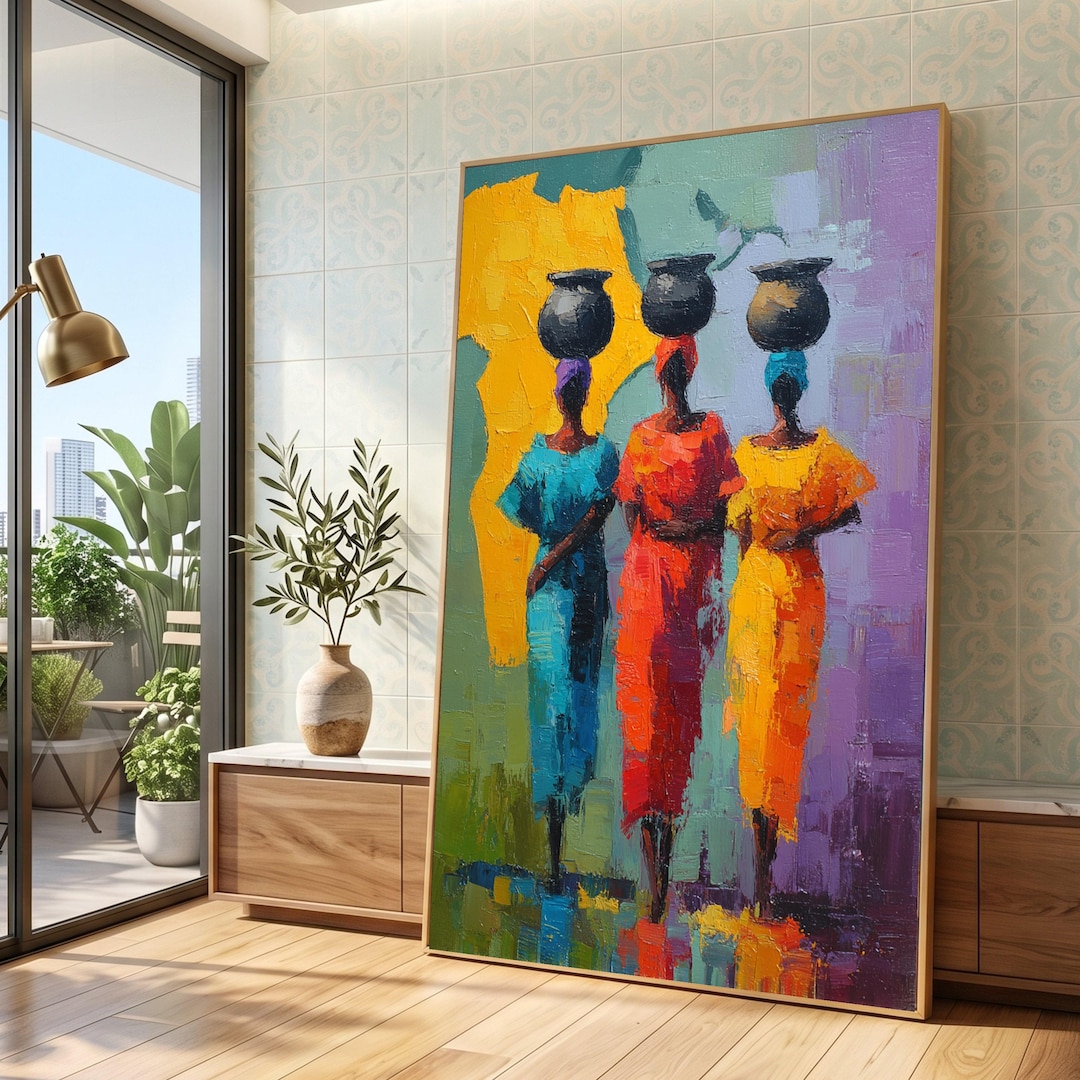 Vibrant African Women Canvas Wall Art, Colorful Ethnic Figures Painting ...