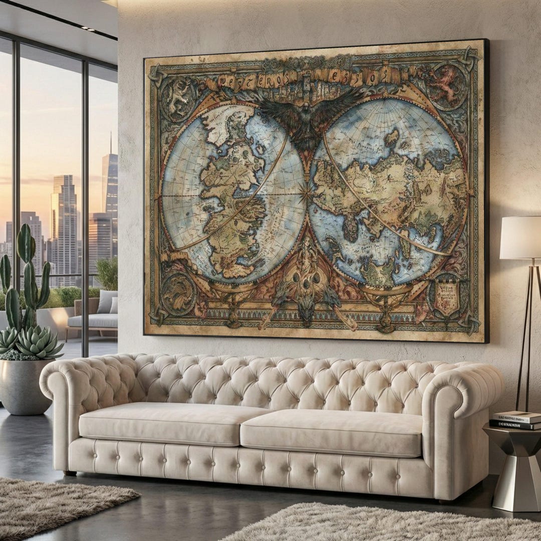 Westeros and Essos Map Canvas, Fantasy World Map Wall Art, Medieval ...