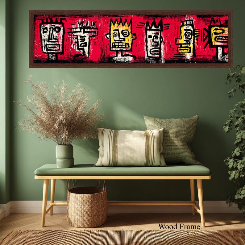 Long Narrow, Abstract Urban Faces Canvas, Modern Expressionist Wall Art ...