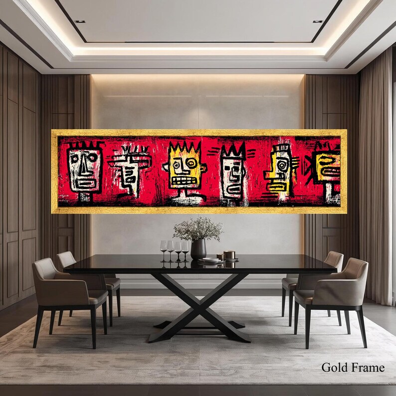 Long Narrow, Abstract Urban Faces Canvas, Modern Expressionist Wall Art ...