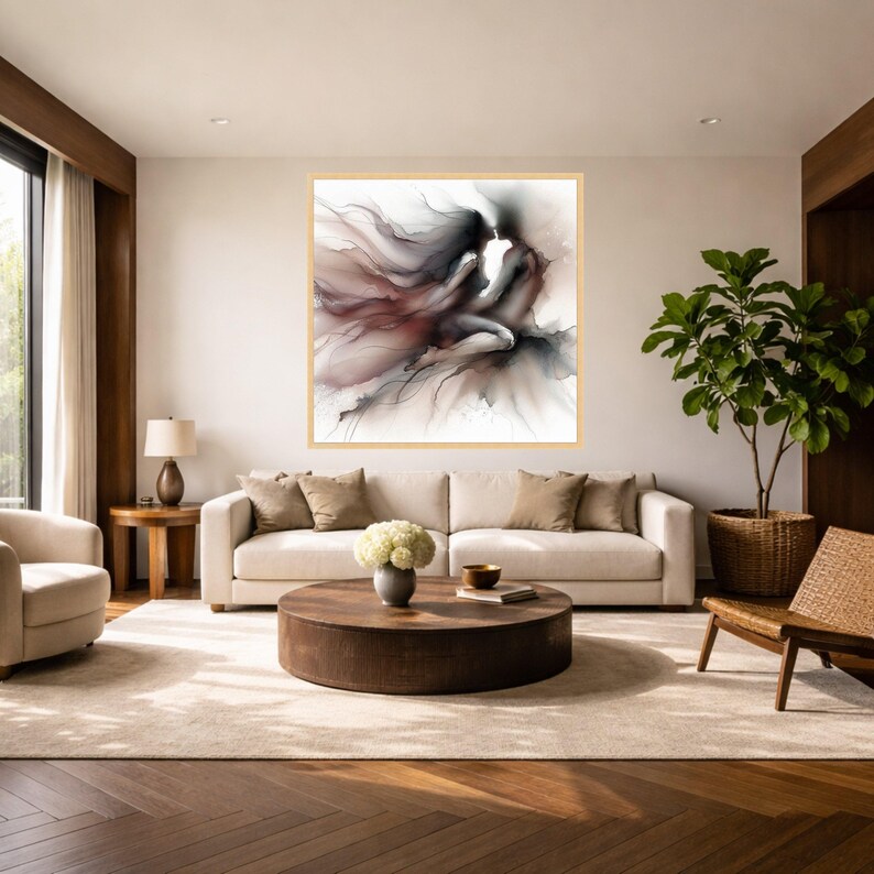 Abstract Lovers Embrace Canvas, Romantic Wall Art, Fluid Ink Printing ...