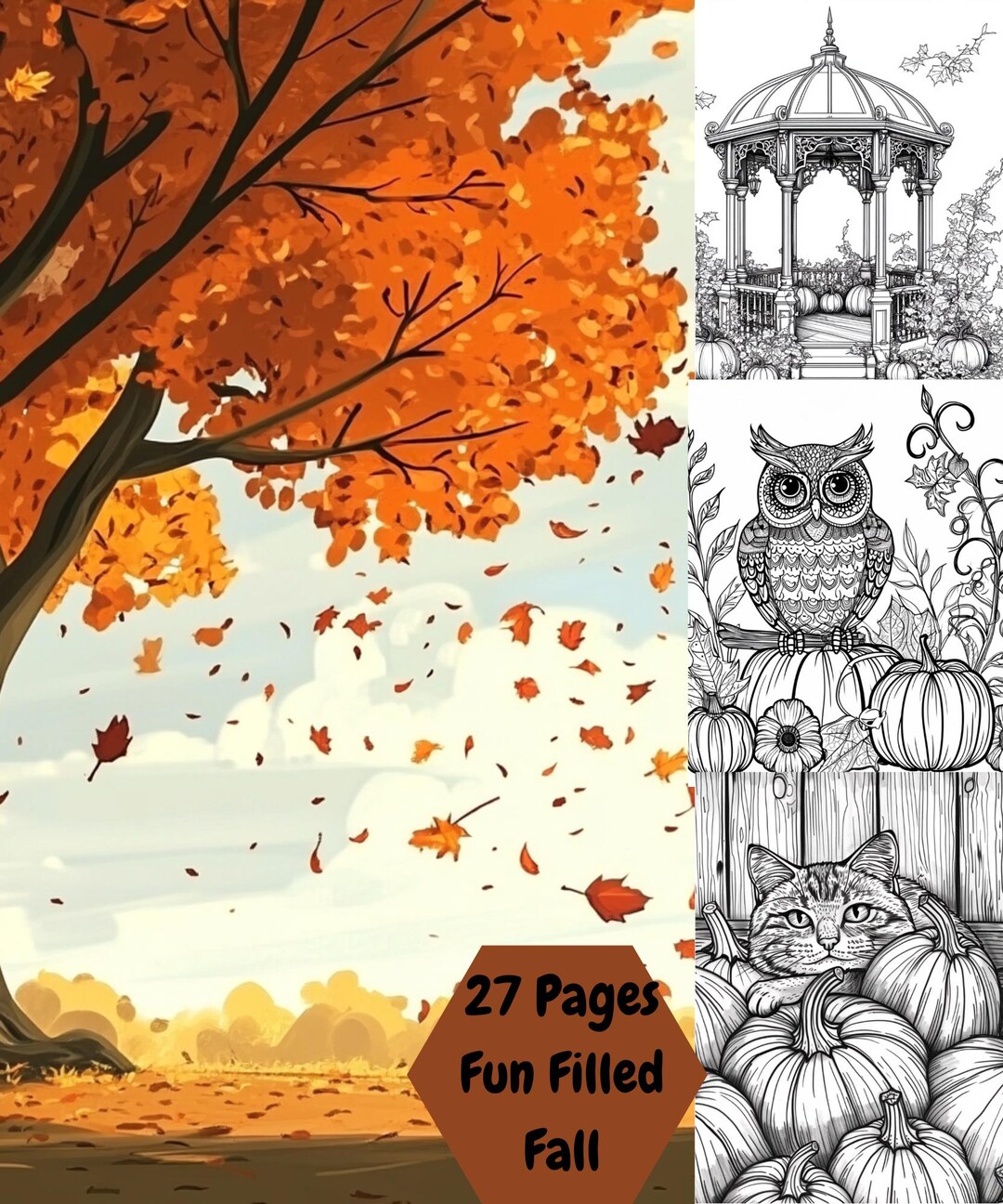 Autumn Coloring Pages; Digital Download PNG for Adults | 27 Relaxing ...