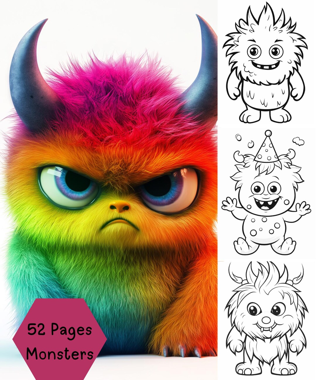 Silly Monsters Coloring Pages Digital Download - 52 PNG Pages for ...