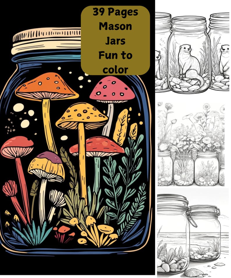 Coloring Pages Mason Jars With Fun, Digital Download PNG Adult Coloring ...