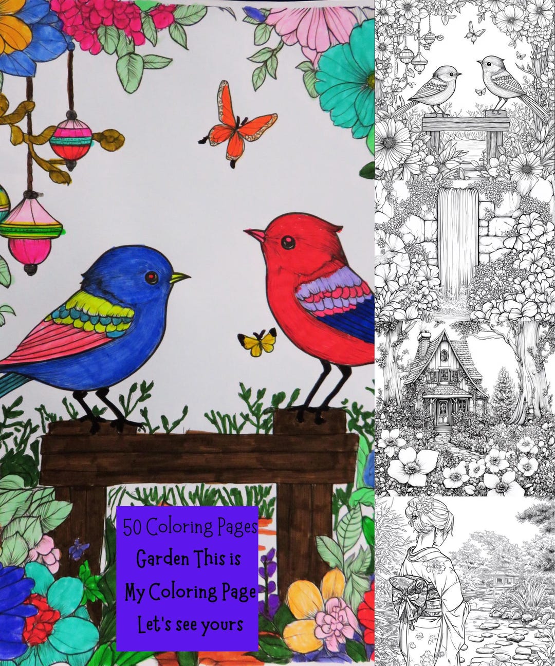 Digital Coloring Pages Download PNG/ 50 Pages/ Adult Coloring/garden ...