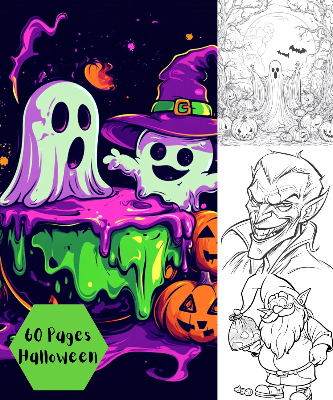 Coloring Pages Halloween, Digital Download PNG Adult Coloring, Stress ...