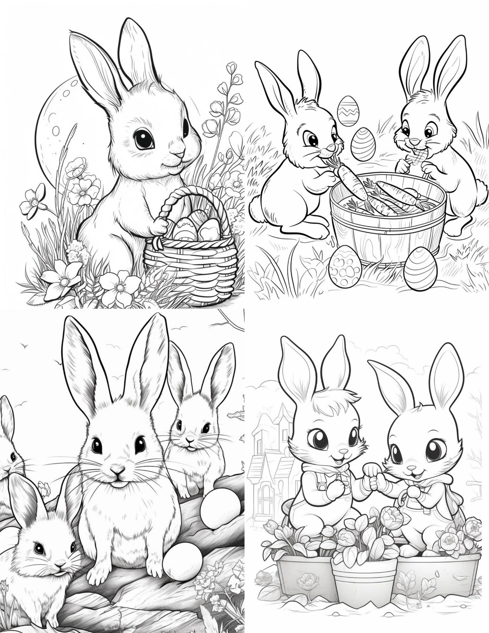 Easter, Birds, Rabbits, Chicks Coloring Pages Digital Download Ready to ...