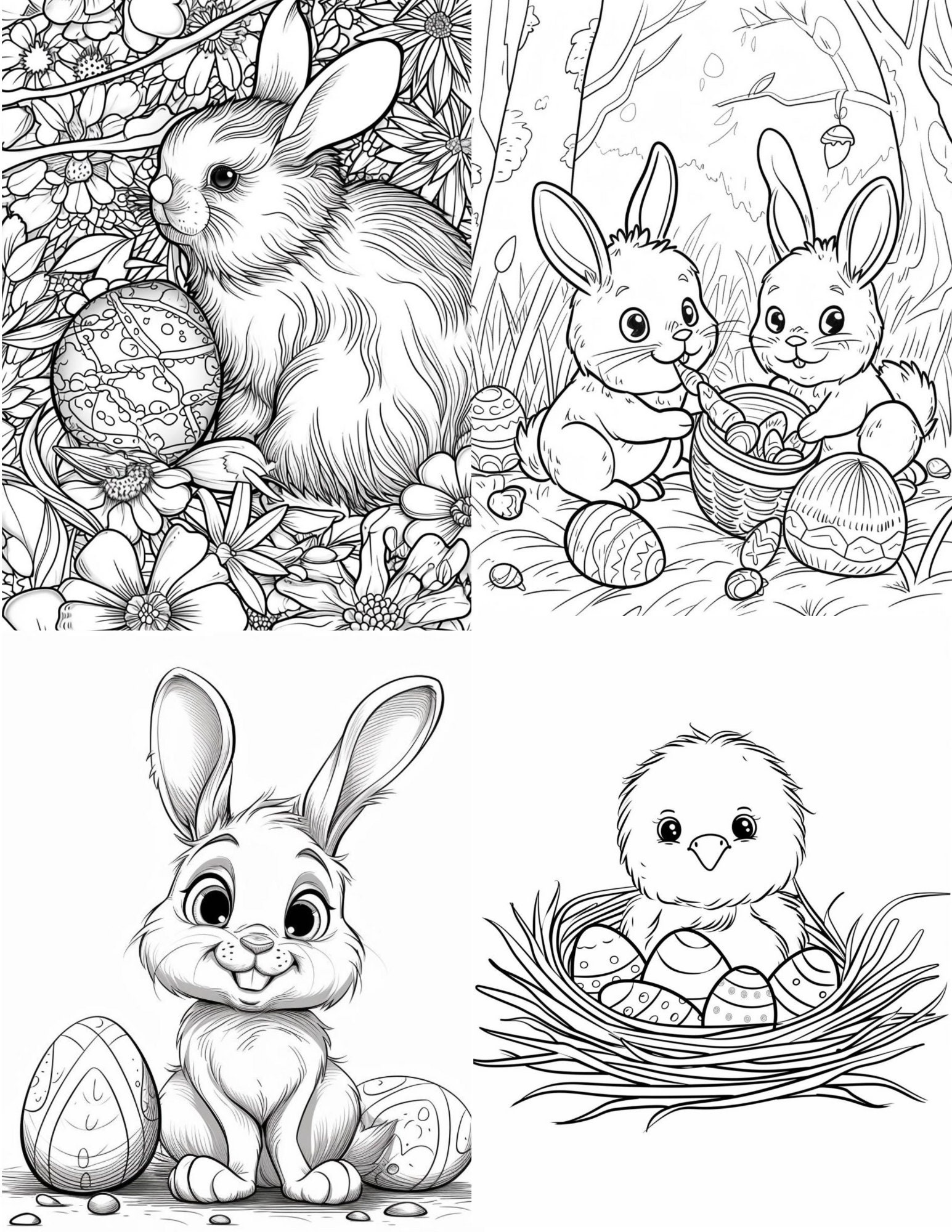Easter, Birds, Rabbits, Chicks Coloring Pages Digital Download Ready to ...
