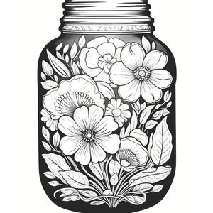 Coloring Pages Mason Jars With Fun, Digital Download PNG Adult Coloring ...