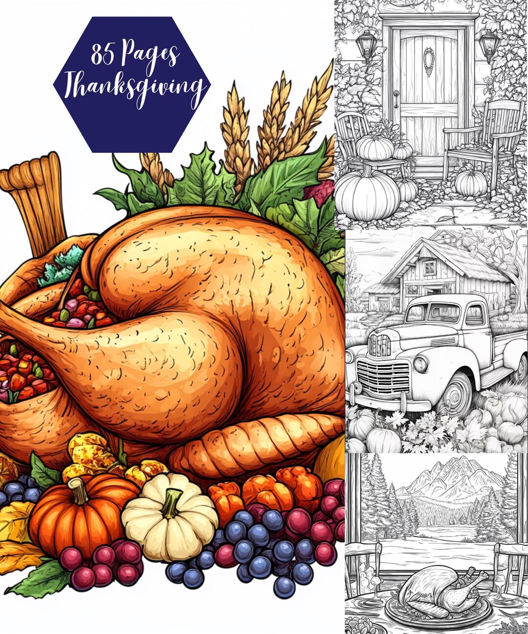 Thanksgiving Adult Coloring Book, Mega Bundle- 85 Pages, Fall Themes ...