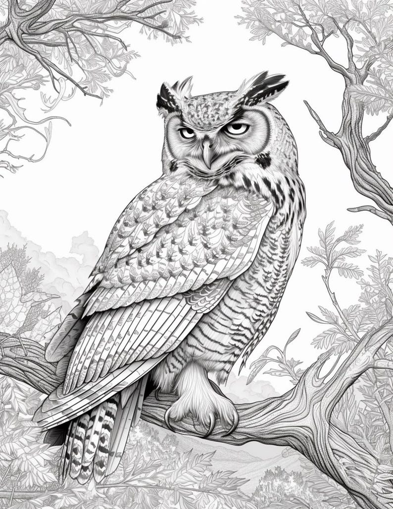 Majestic Owls Coloring Pages Digital Download, 57 Detailed Adult ...