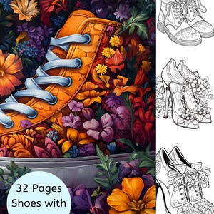 Floral Shoes Coloring Pages, Art Therapy Designs (32 Medium Bundle ...