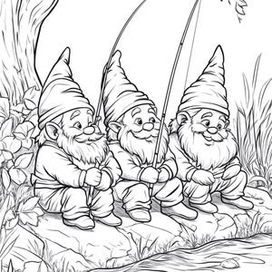 Coloring Pages Gnomes, Digital Download PNG Adult Coloring, Stress ...