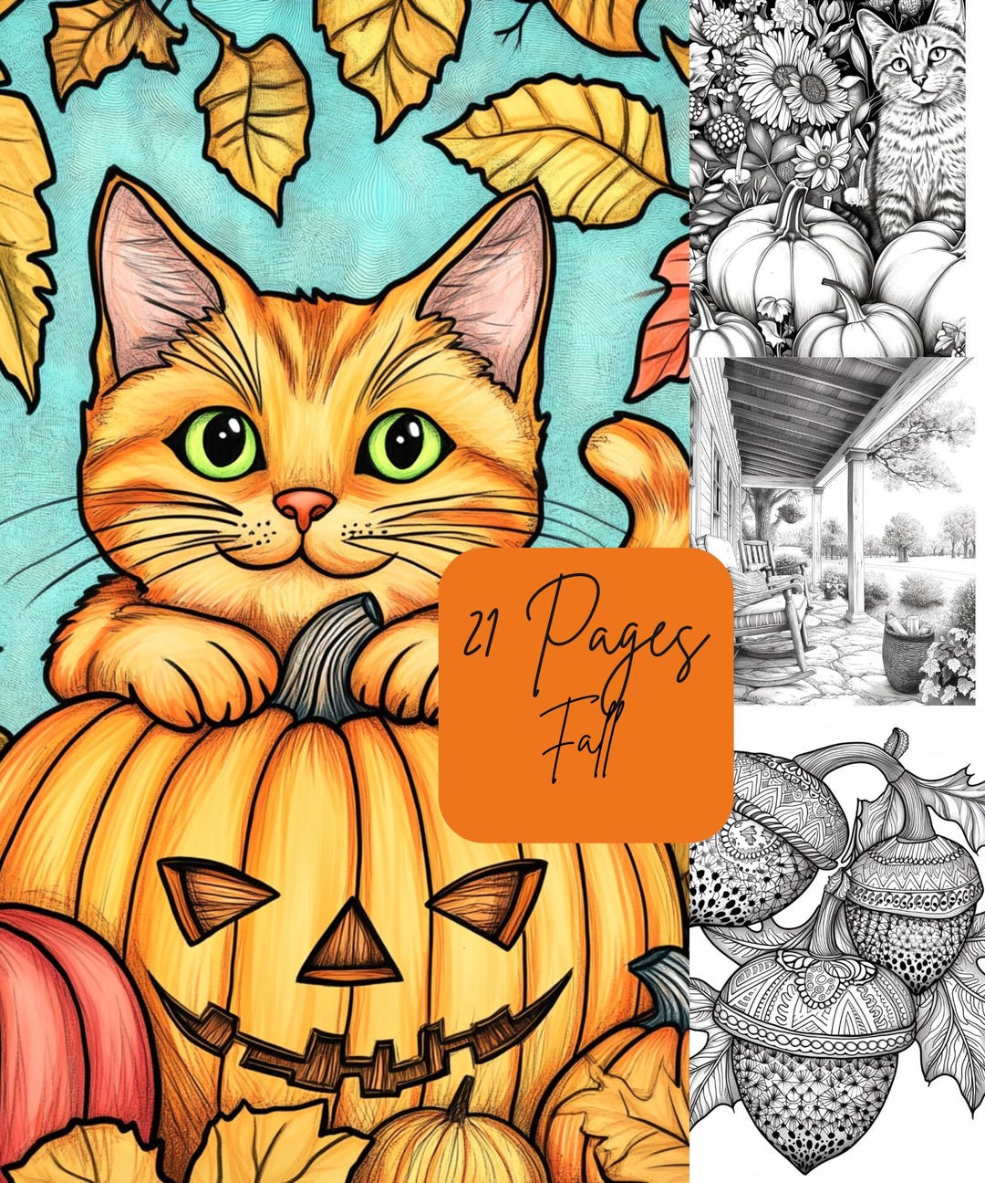 Coloring Pages Fall, Autumn, Digital Download PNG Adult Coloring ...
