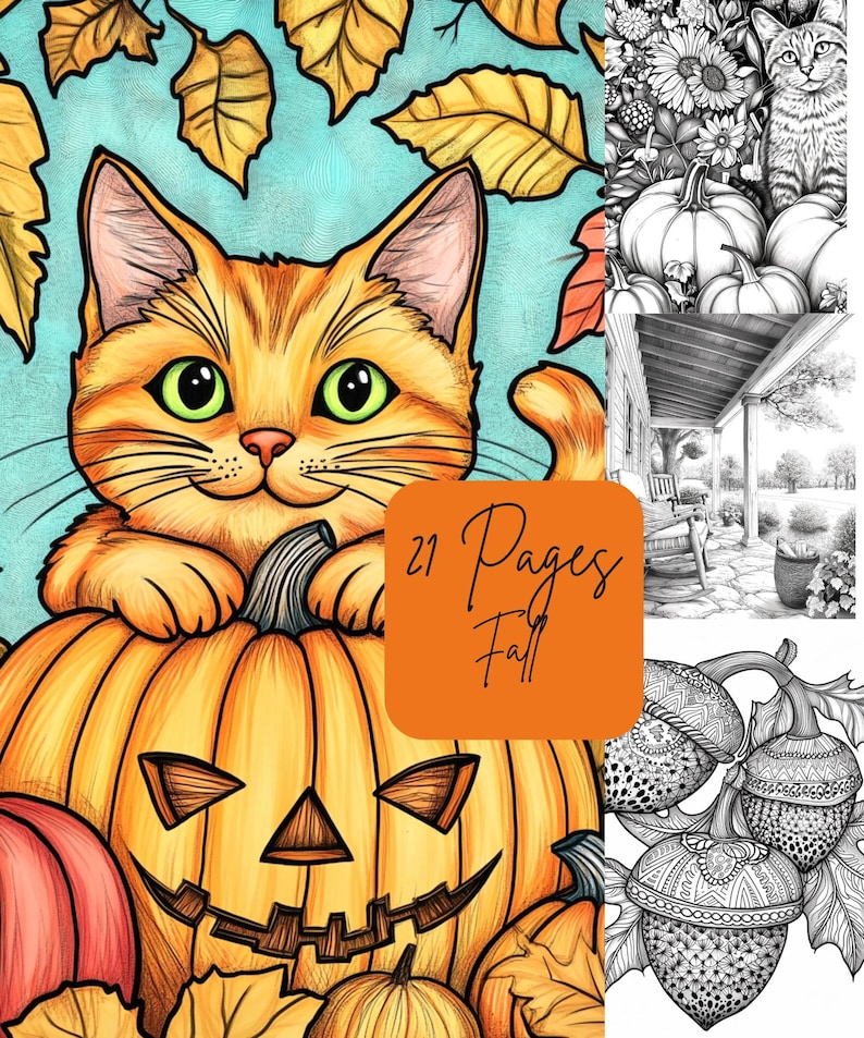 Coloring Pages Fall, Autumn, Digital Download PNG Adult Coloring ...
