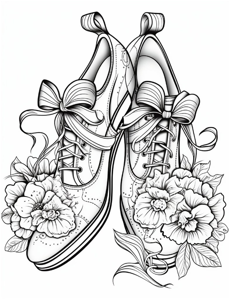 Coloring Pages Digital Download Shoes/ Sneakers With Flowers Ready to ...