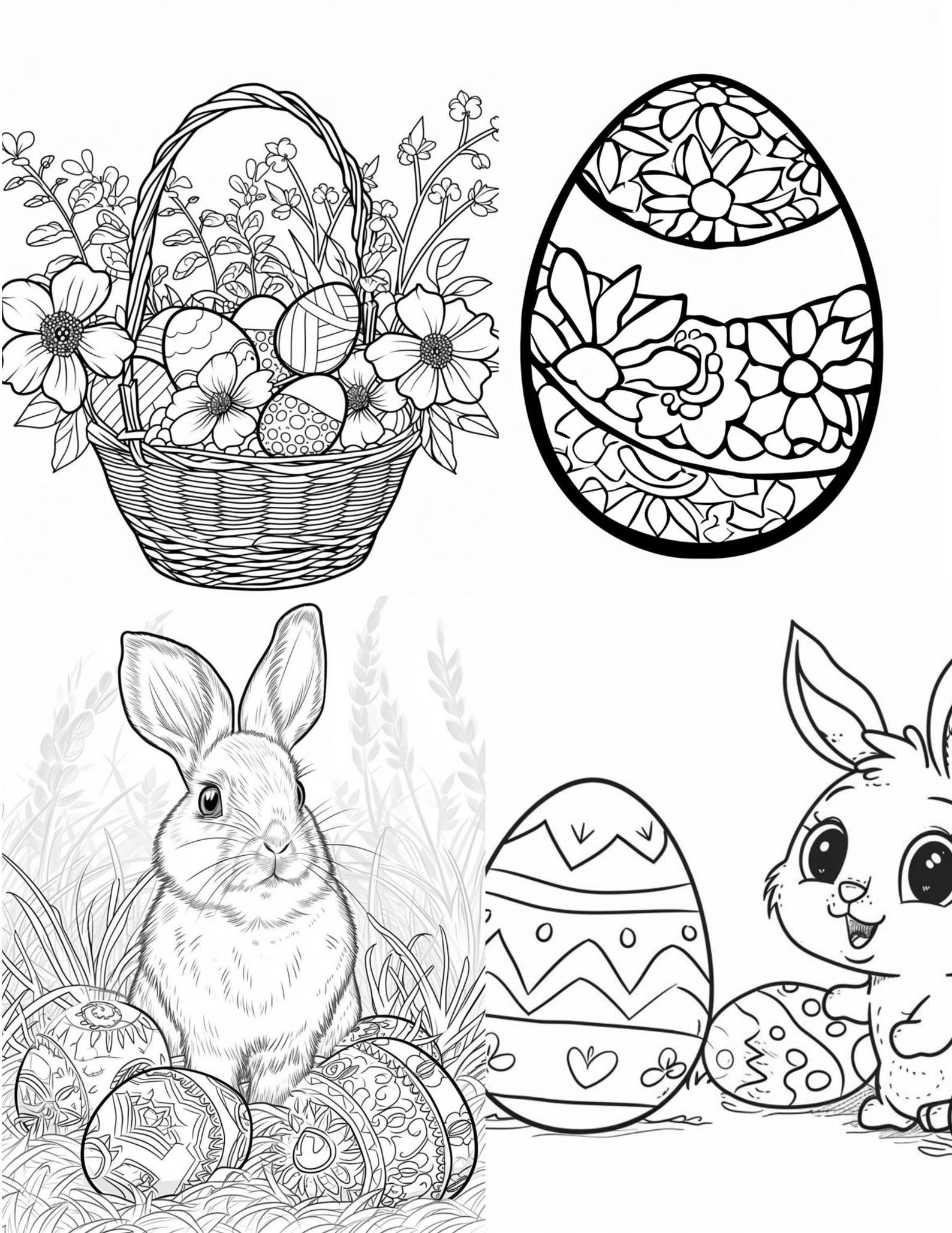 Easter, Birds, Rabbits, Chicks Coloring Pages Digital Download Ready to ...