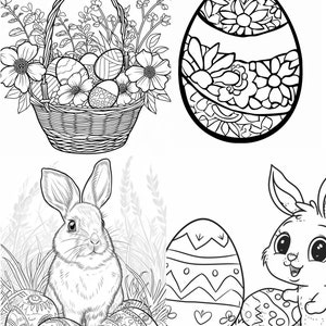 Easter, Birds, Rabbits, Chicks Coloring Pages Digital Download Ready to ...