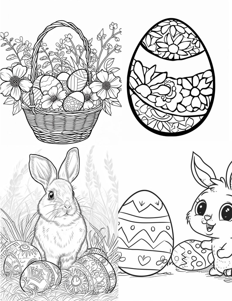 Easter, Birds, Rabbits, Chicks Coloring Pages Digital Download Ready to ...