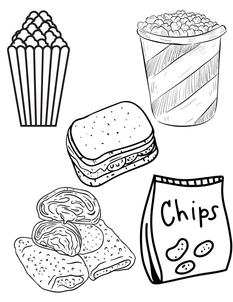 Coloring Pages Digital Download PNG Snacks, Salty and Sweet/pack of 5/ ...