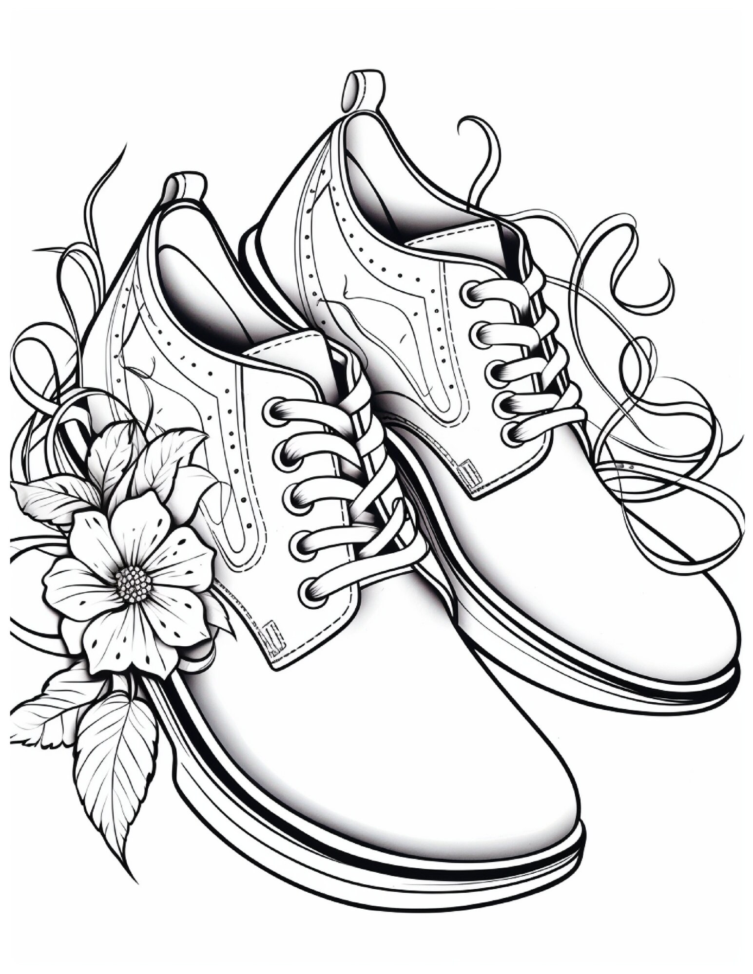 Coloring Pages Digital Download Shoes/ Sneakers With Flowers Ready to ...