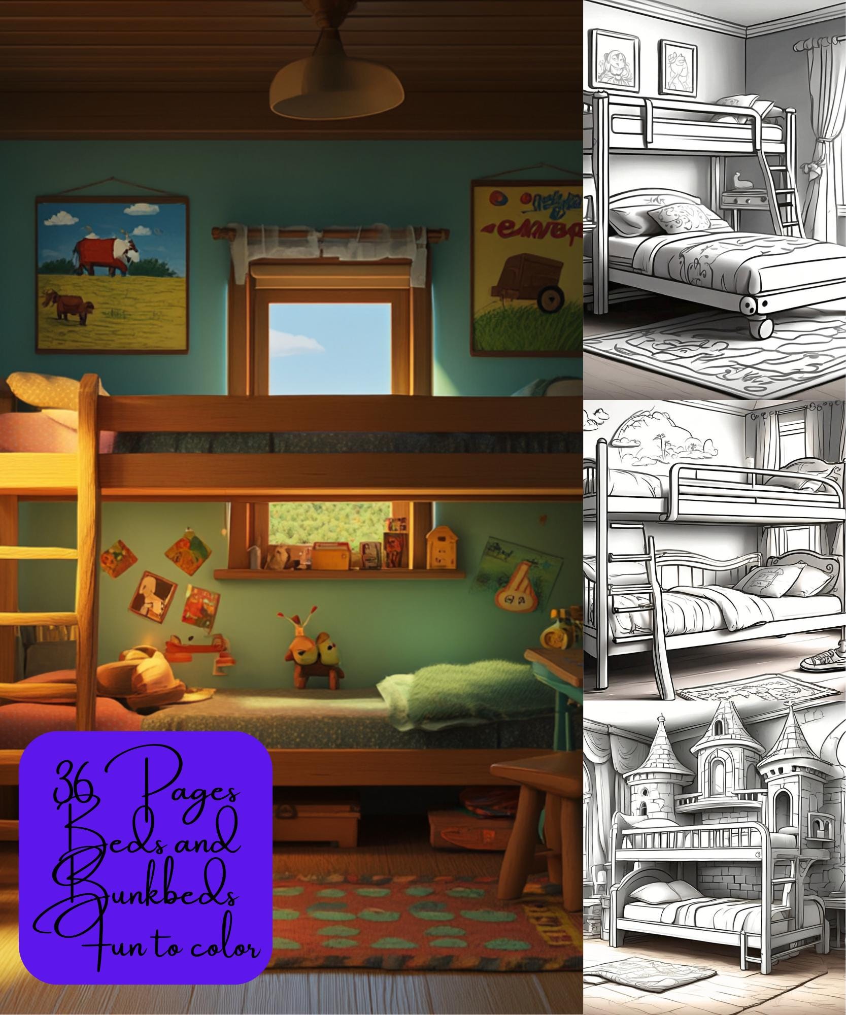 Digital Coloring Pages Download PNG/ 36 Images/ Adult Coloring/bunk ...