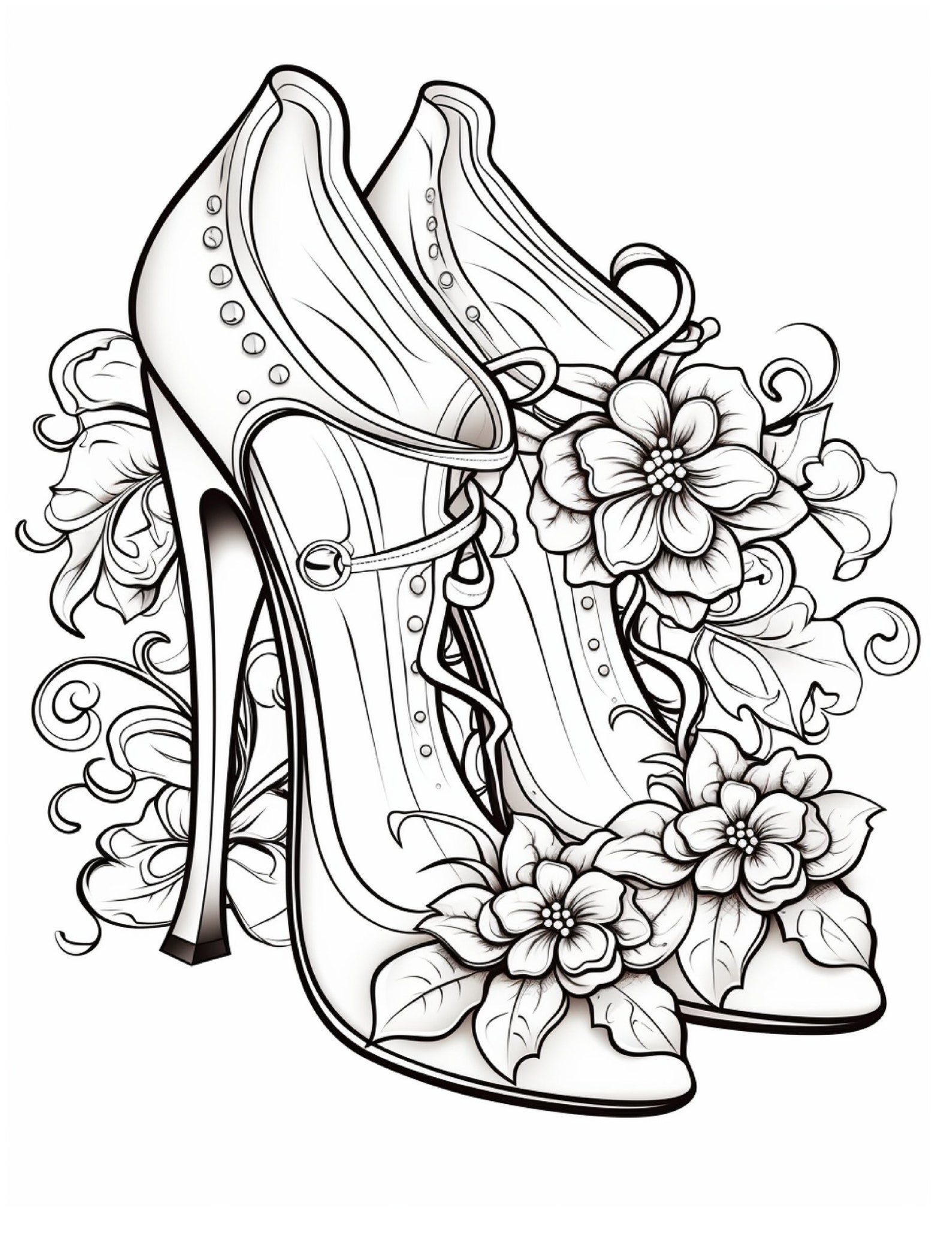 Coloring Pages Digital Download Shoes/ Sneakers With Flowers Ready to ...