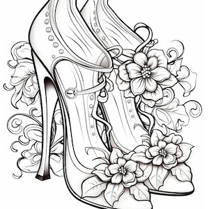 Floral Shoes Coloring Pages, Art Therapy Designs (32 Medium Bundle ...