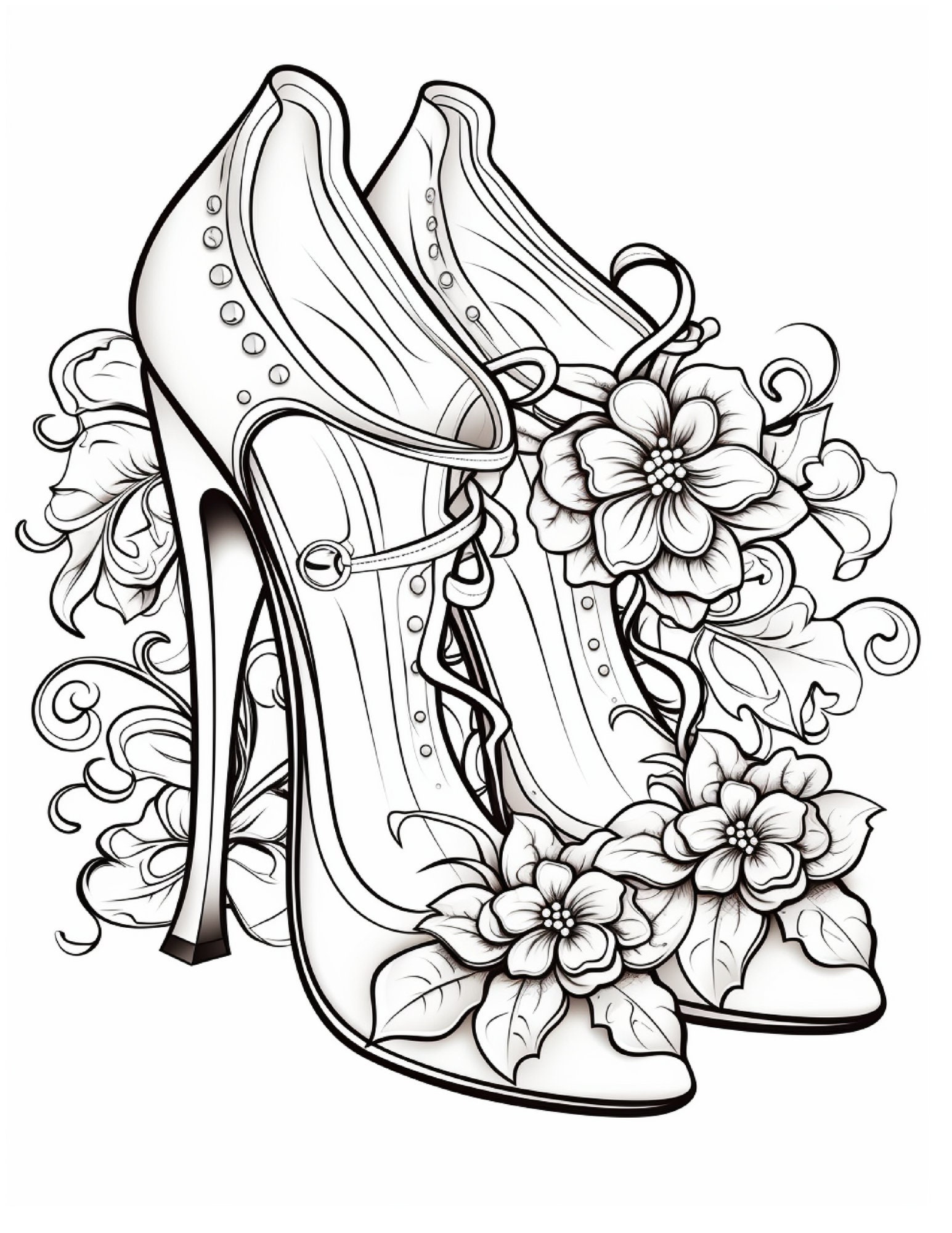 Coloring Pages Digital Download Shoes/ Sneakers With Flowers Ready to ...