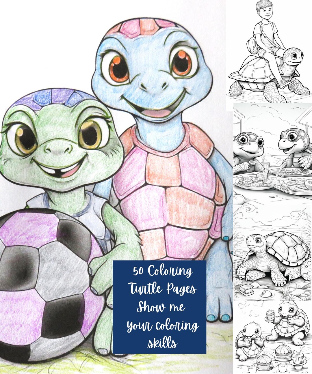 Turtles Coloring Pages Digital Download – 50 Stress Relief and Fun PNG ...