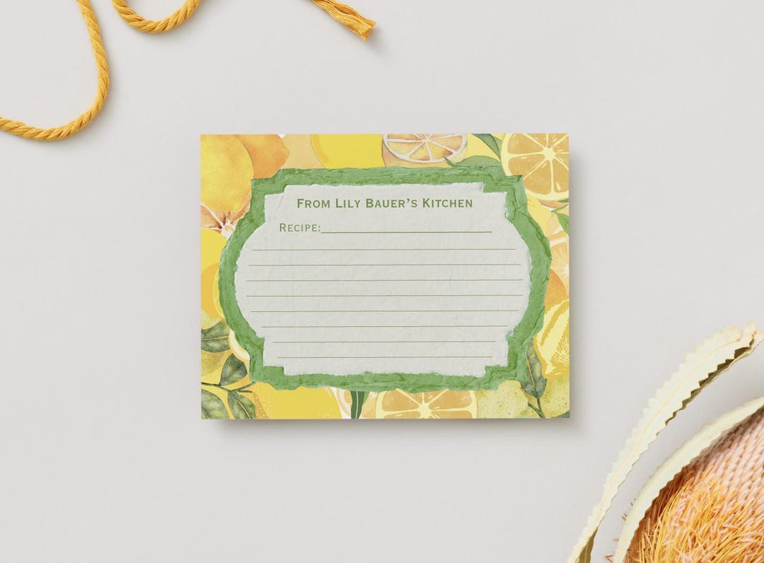 Lemon Recipe Card Template | Watercolor Citrus Design (digital Download ...