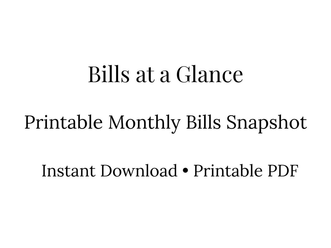 Bills at a Glance | Printable Bill Tracker | Monthly Bills Snapshot PDF ...